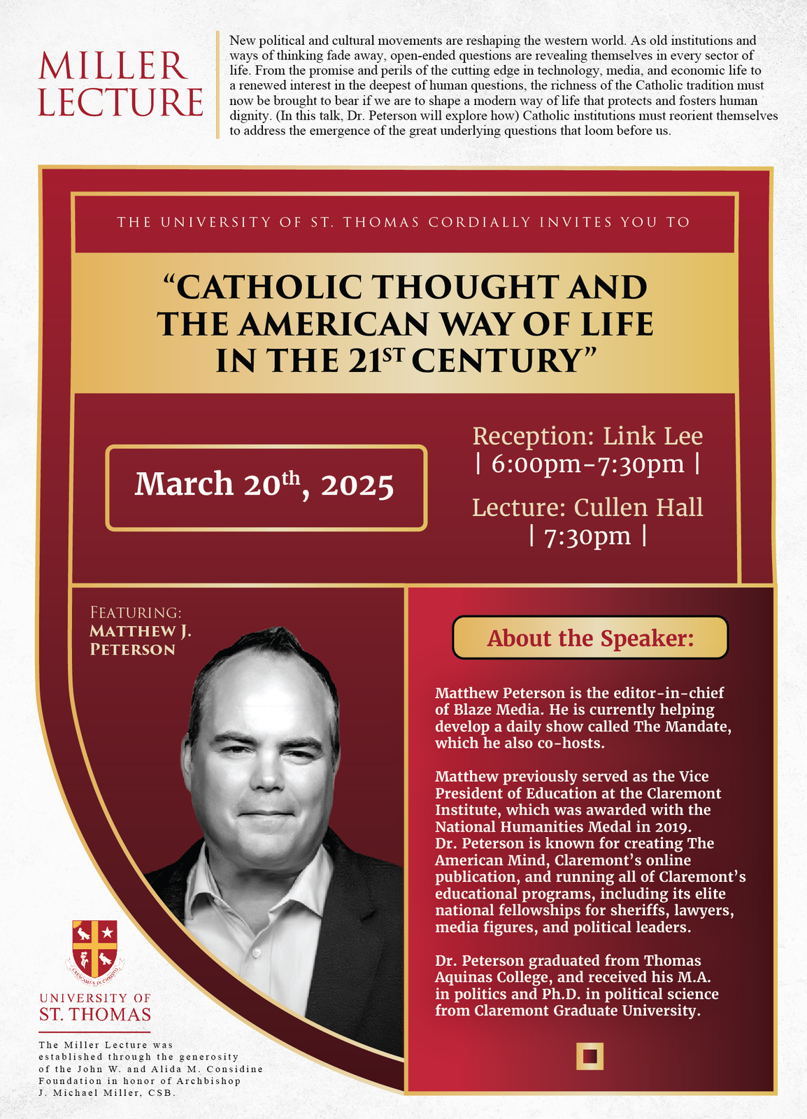 University of St. Thomas - Houston: Miller Lecture "Catholic Thought ...